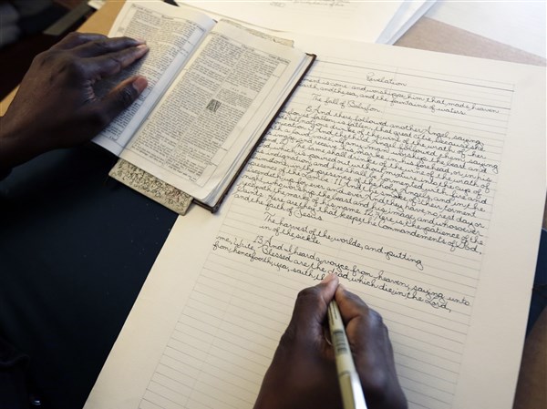 Upstate N.Y. man finishes writing entire Bible by hand during ceremony ...