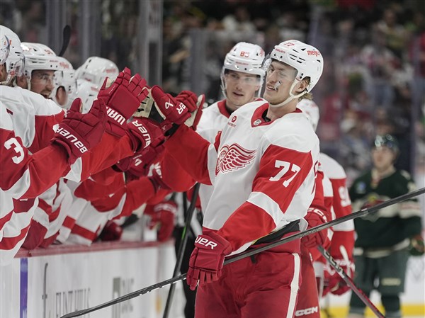 Red Wings rally past Wild 3-2, with pair of goals from Edvinsson | The ...